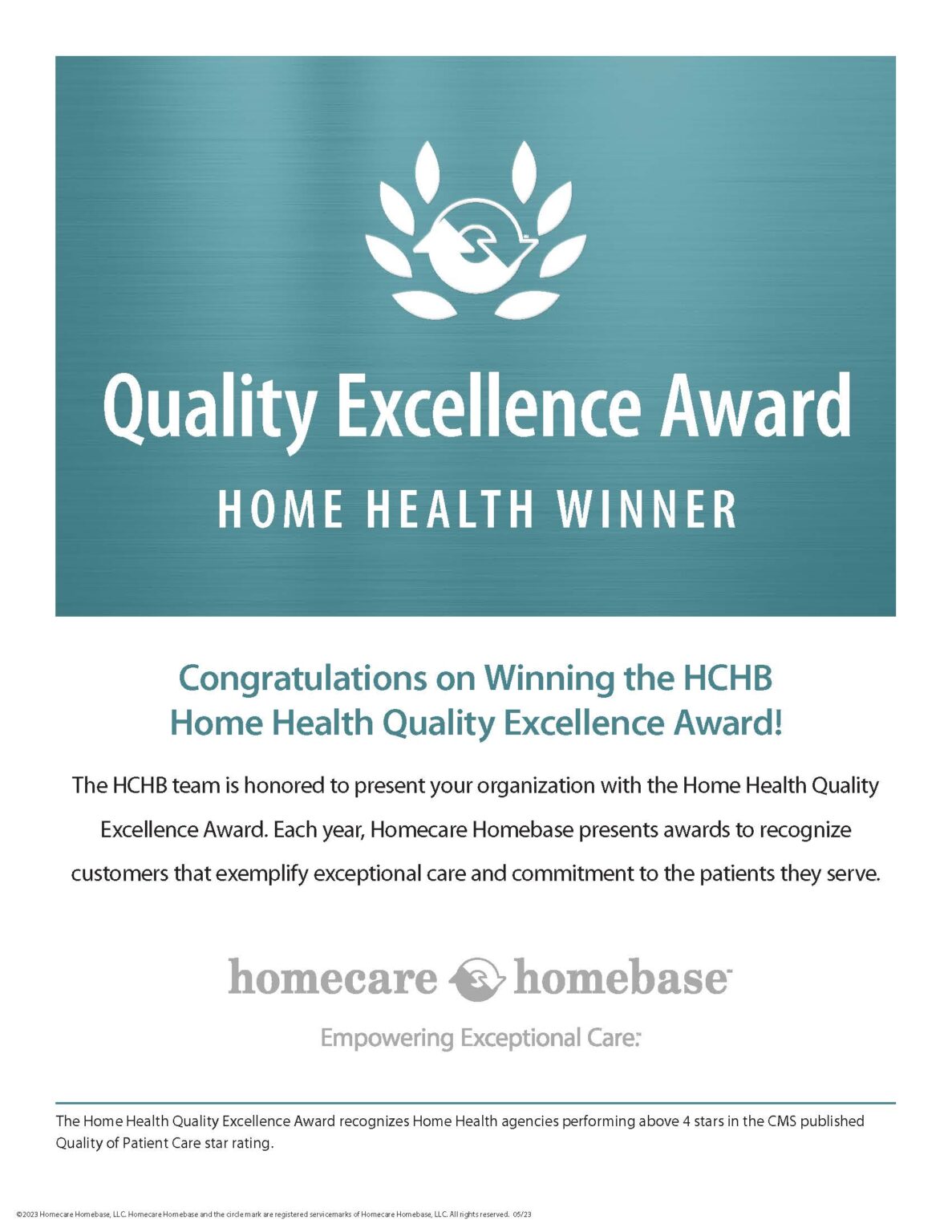 HarmonyCares Earns HHHB Home Care Quality Excellence Award